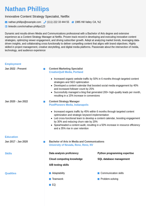 Netflix Resume Example | Jobseeker