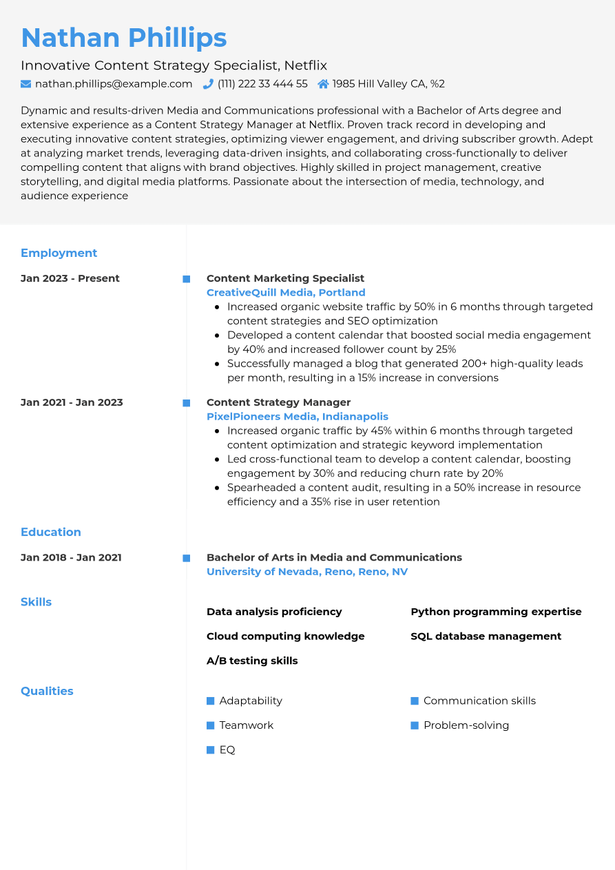 Netflix Resume Example | Jobseeker