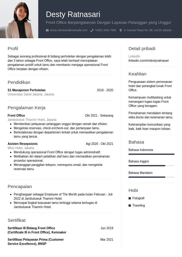 Contoh CV Resepsionis | Jobseeker