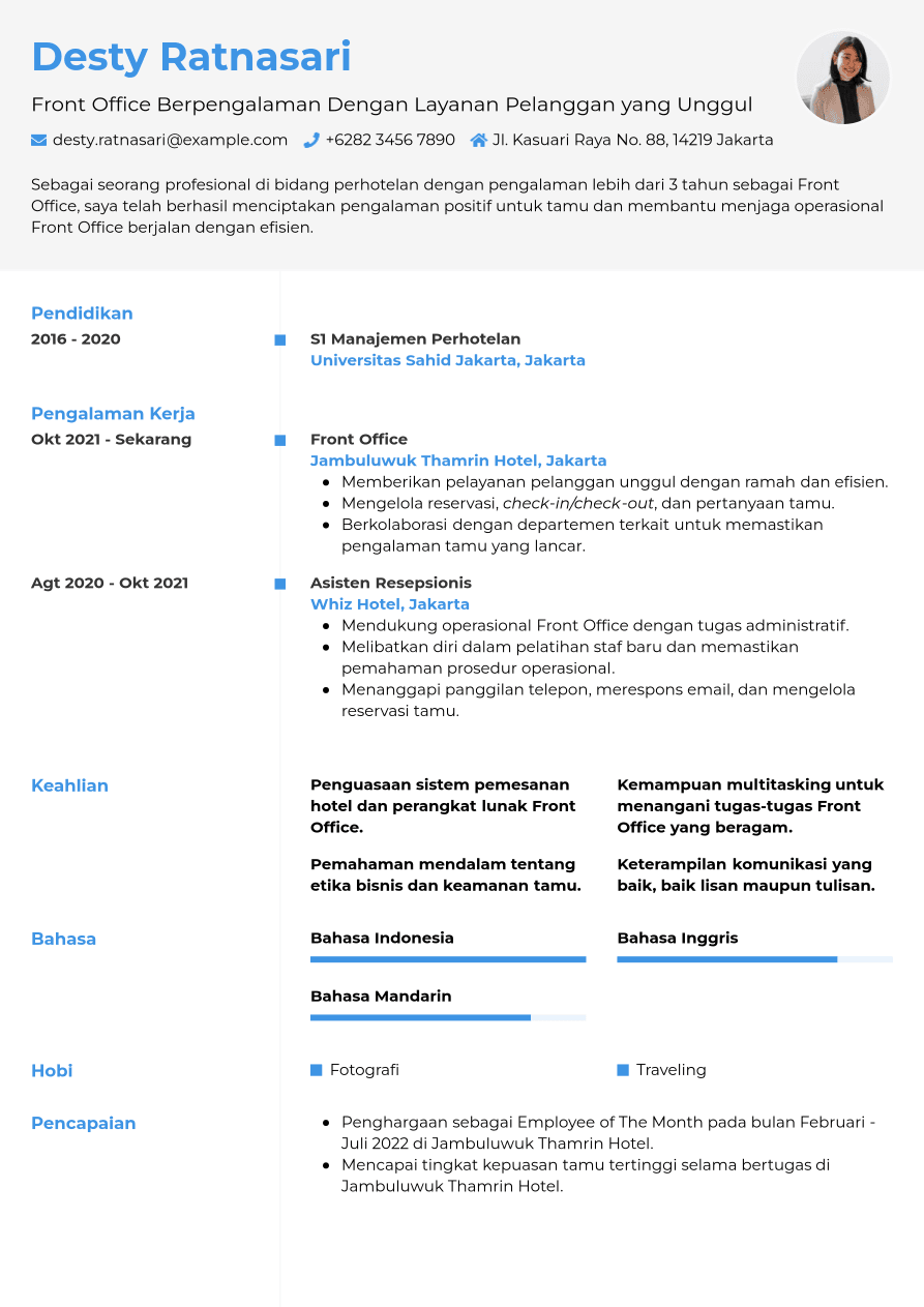 Contoh CV Resepsionis | Jobseeker