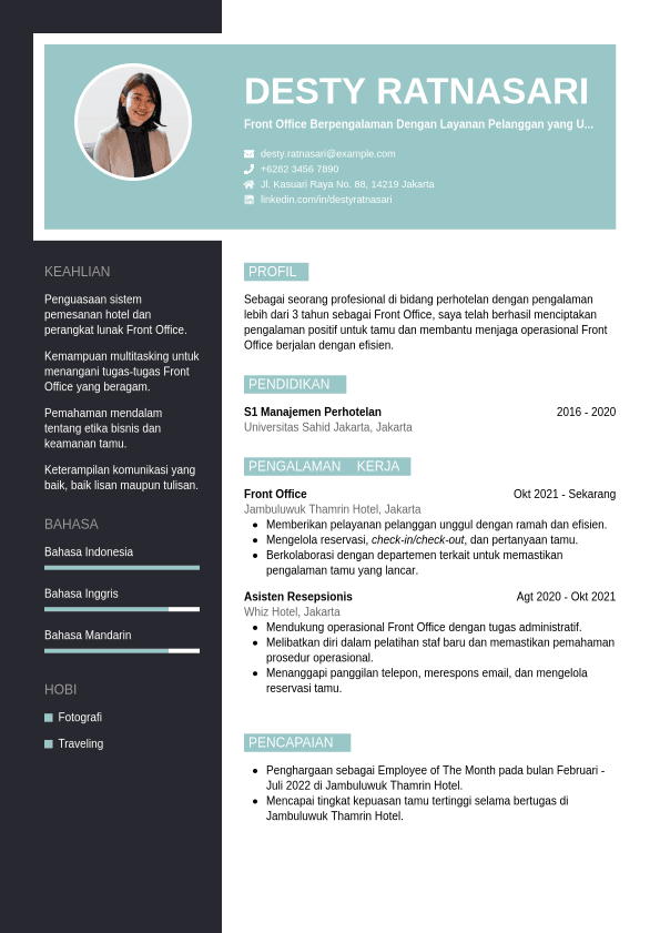 Contoh CV Resepsionis | Jobseeker