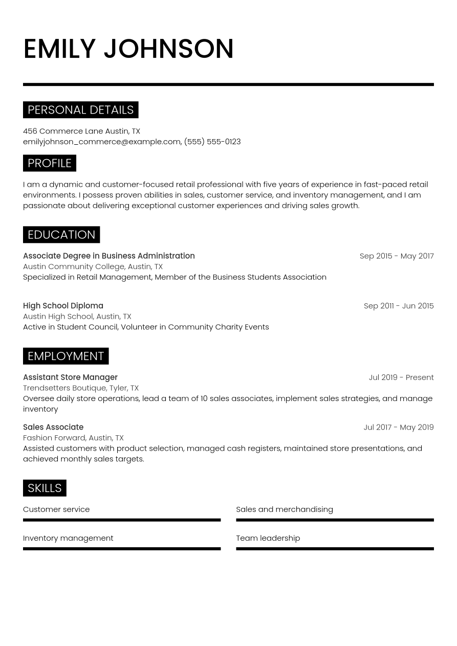 Retail Resume Example | Jobseeker