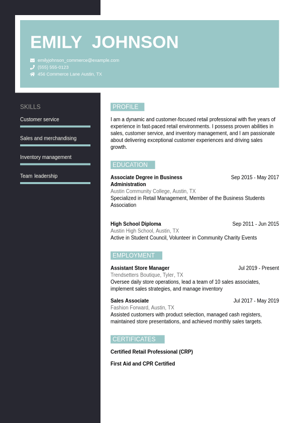 Retail Resume Example | Jobseeker