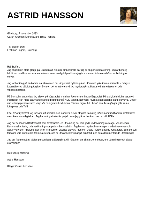 Lärare Personligt Brev Exempel | Jobseeker