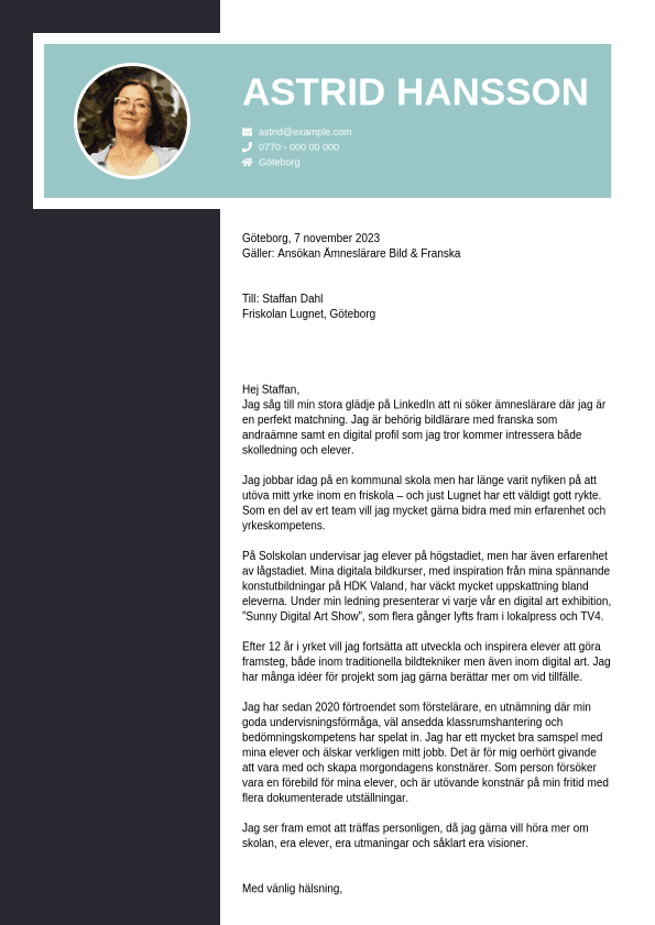 Lärare Personligt Brev Exempel | Jobseeker