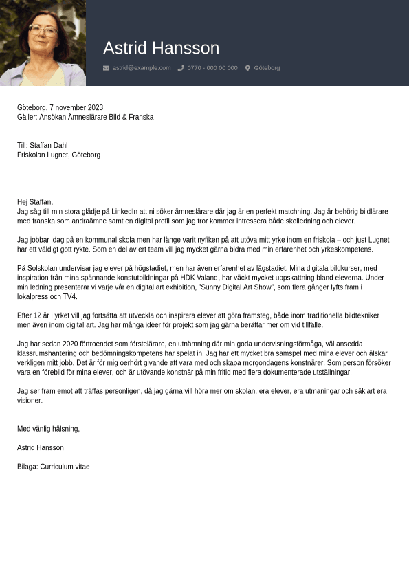 Lärare Personligt Brev Exempel | Jobseeker