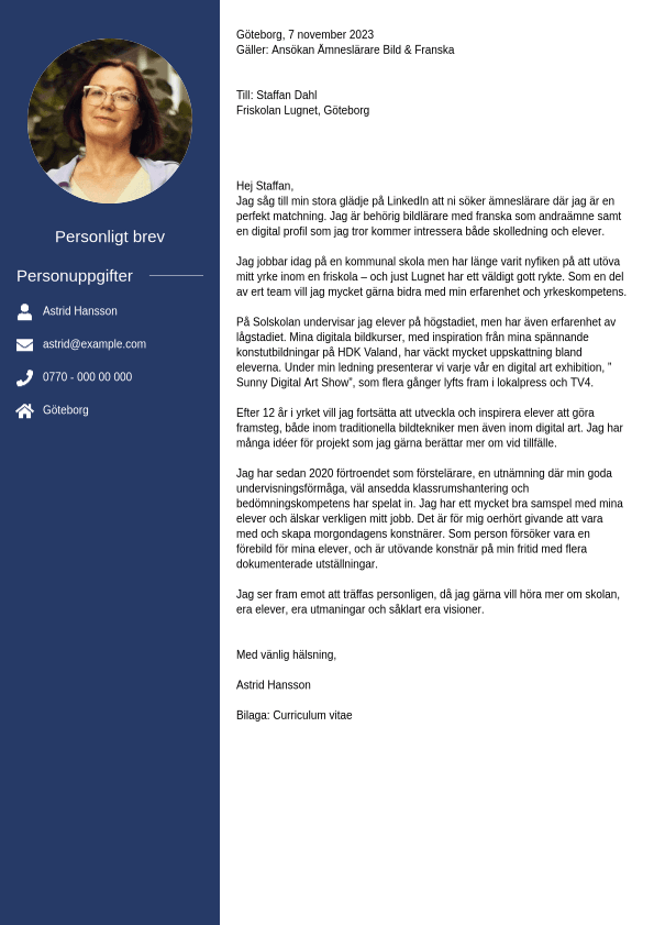 Exempel på personliga brev | Jobseeker
