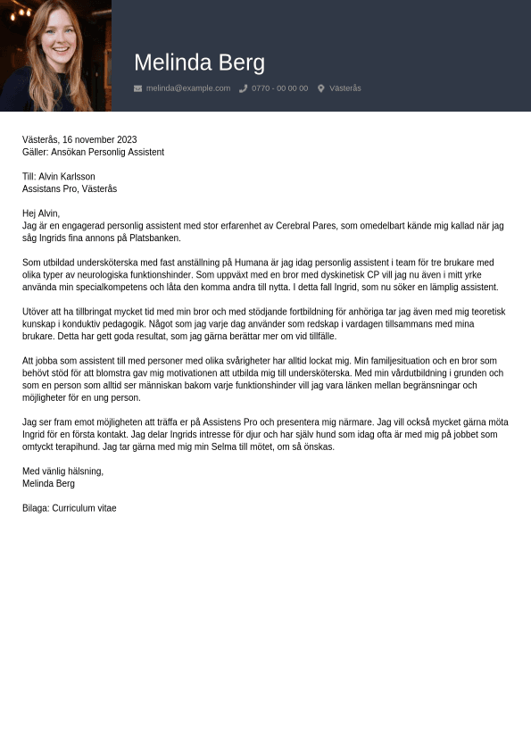 Personlig assistent Personligt brev Exempel | Jobseeker