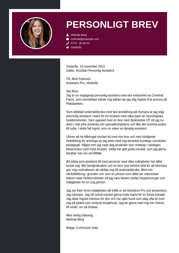 Exempel på personliga brev | Jobseeker