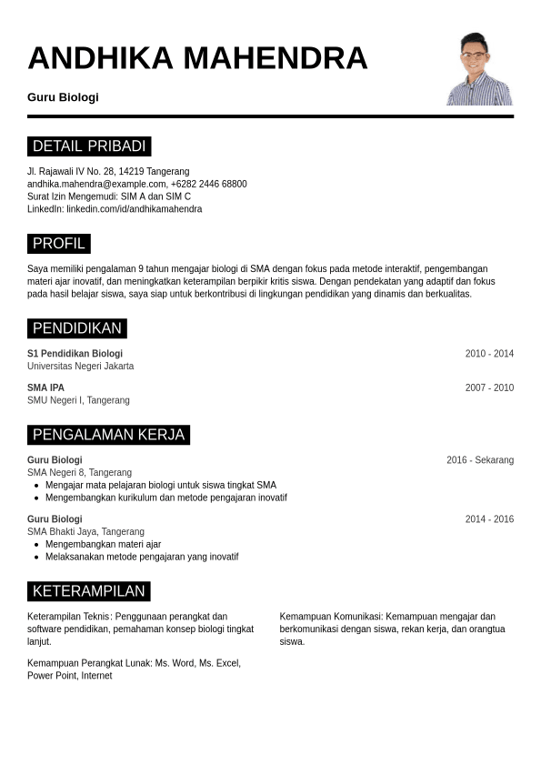 Contoh CV Guru | Jobseeker