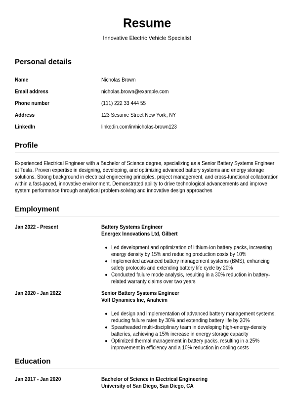 Tesla Resume Example | Jobseeker