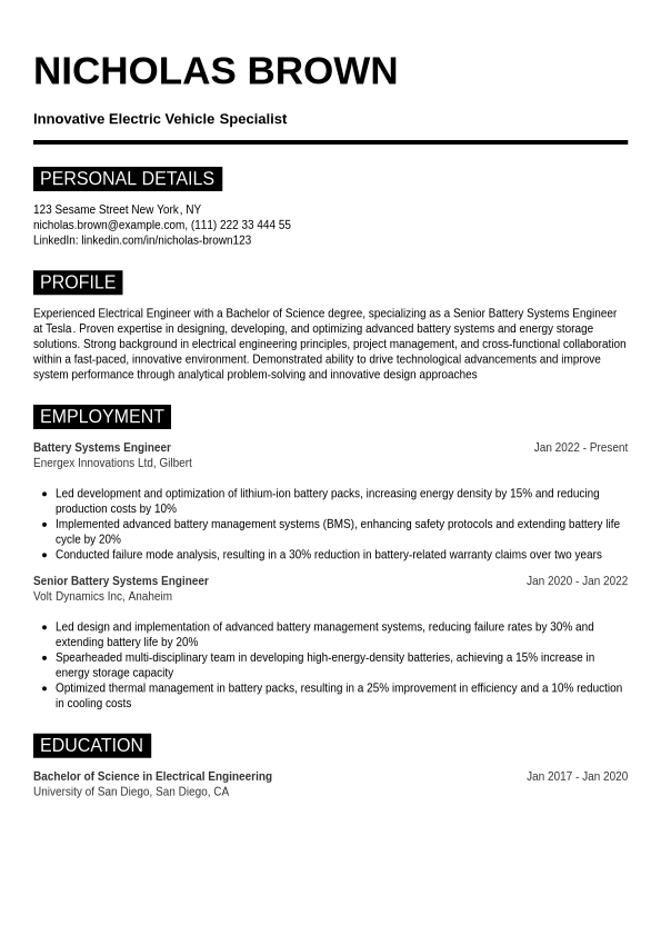 Tesla Resume Example | Jobseeker