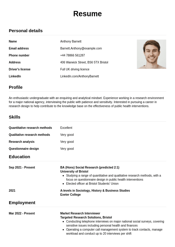 University Student CV example | Jobseeker