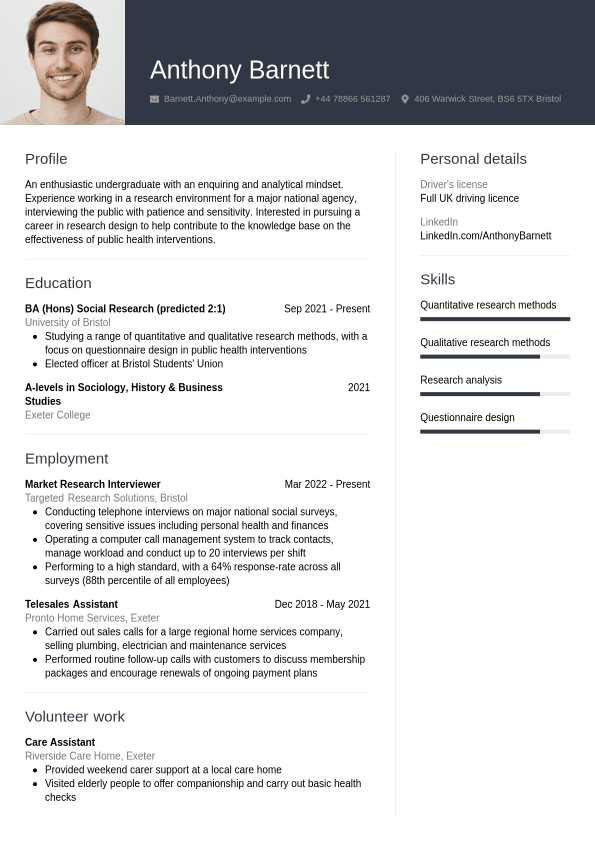 University Student CV example | Jobseeker