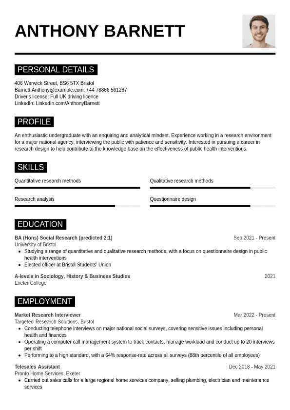 University Student CV example | Jobseeker