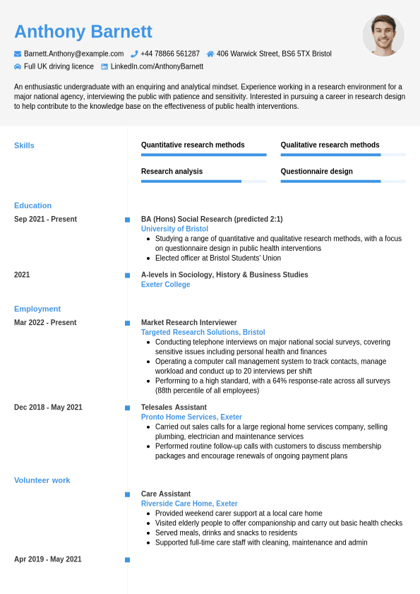 University Student CV example | Jobseeker