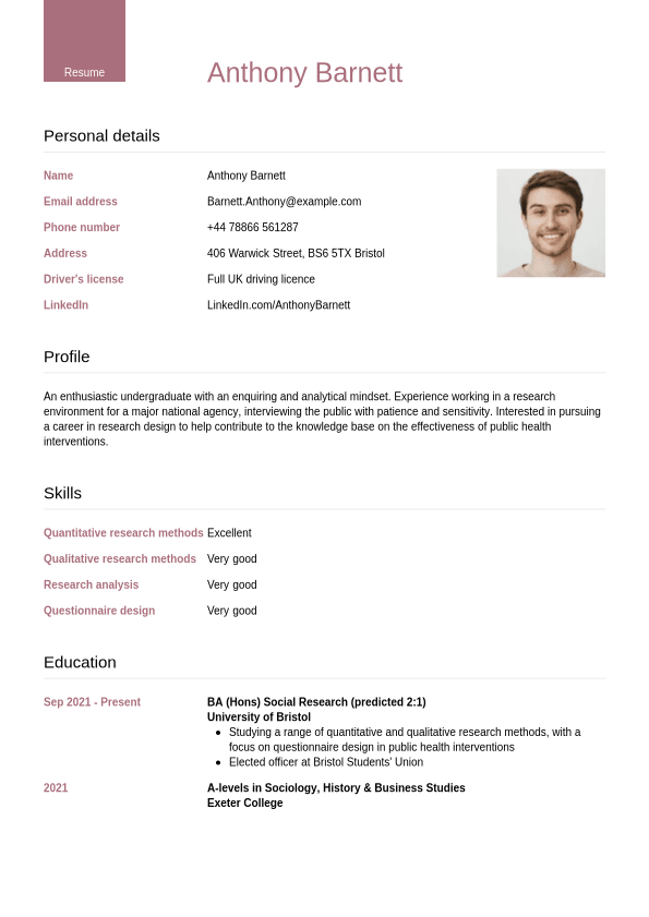 Student CV Example | Jobseeker