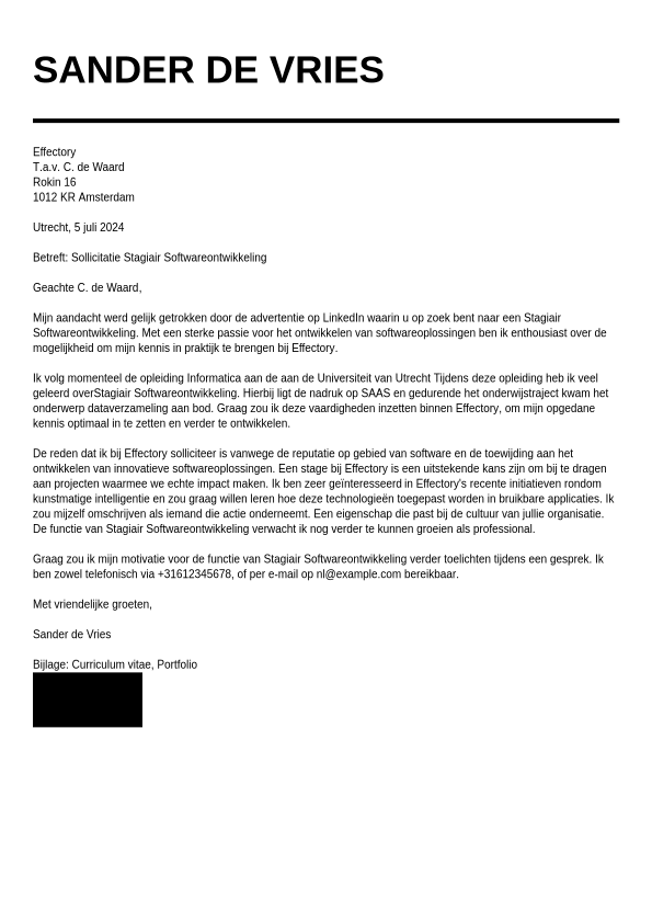 Stage Motivatiebrief Voorbeeld | Jobseeker