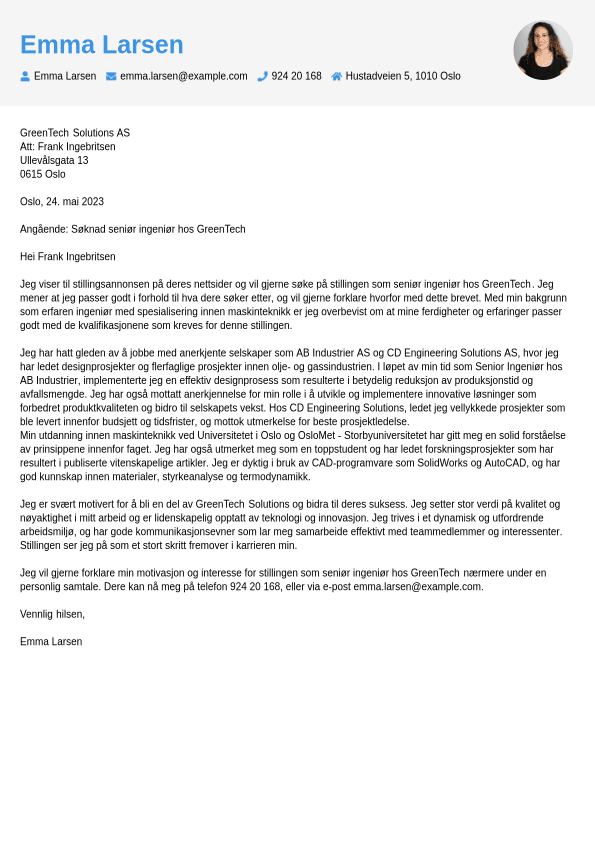 Ingeniør jobbsøknad eksempel | Jobseeker