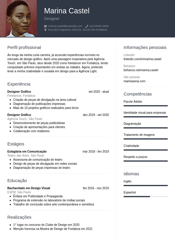 Exemplo de currículo de designer | Jobseeker