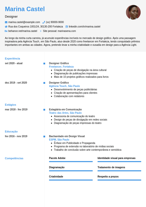 Exemplo de currículo de designer | Jobseeker
