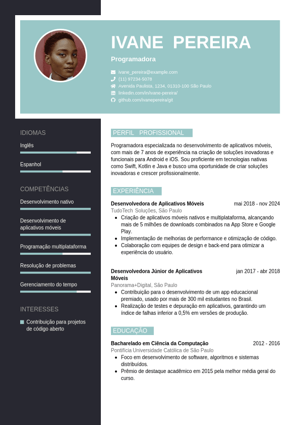Exemplo de currículo de programador para 2025 | Jobseeker