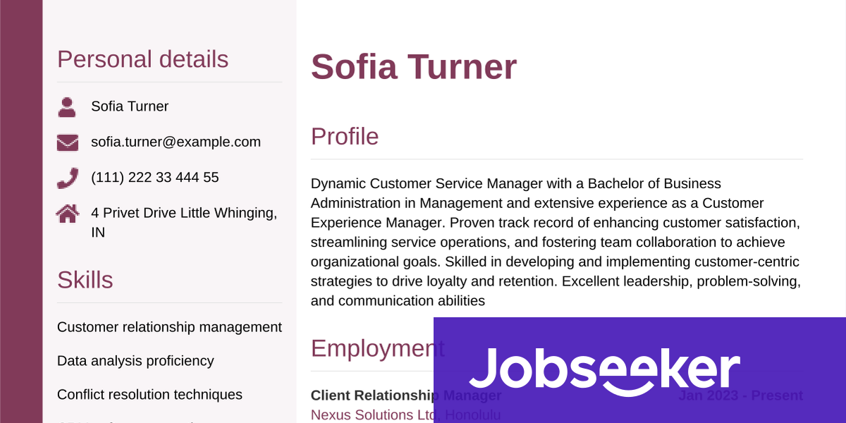 Customer Service Manager Resume Example & Guide | Jobseeker