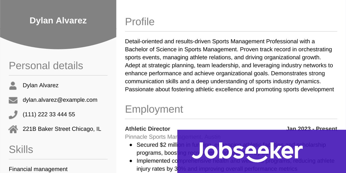 Sports Management Resume Example & Writing Guide | Jobseeker