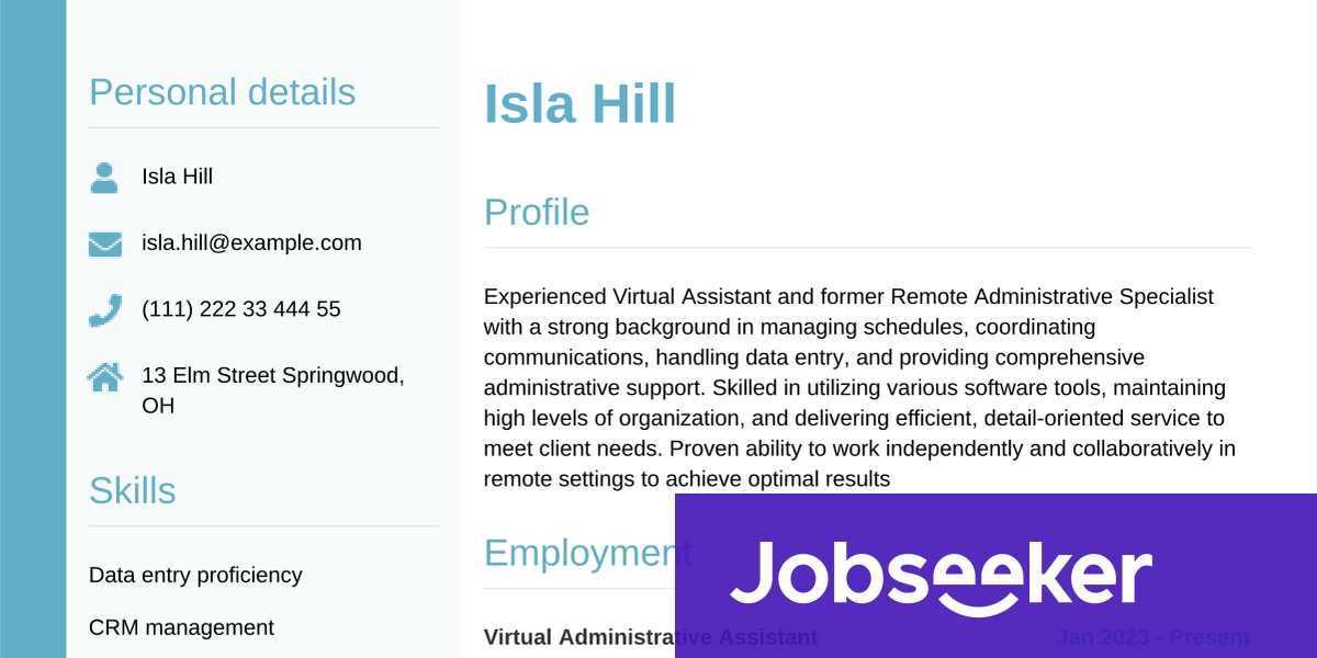 Virtual Assistant Resume Example | Jobseeker