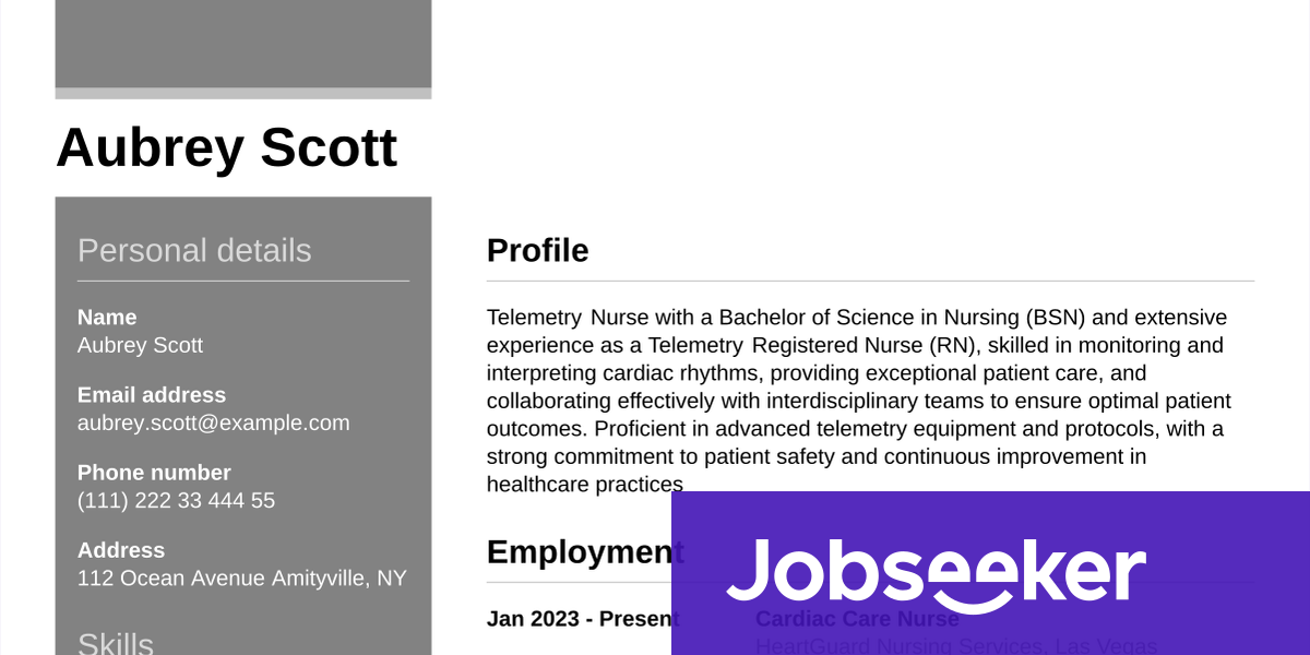 Telemetry Nurse Resume Example & Writing Guide | Jobseeker