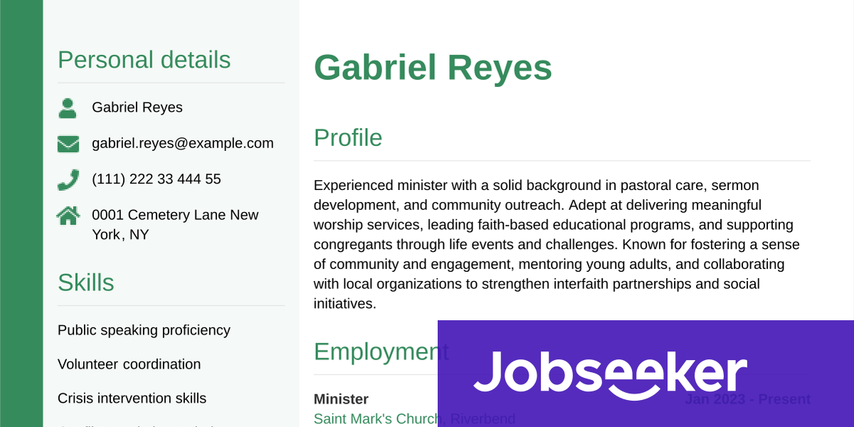 Ministry Resume Example & Writing Guide | Jobseeker