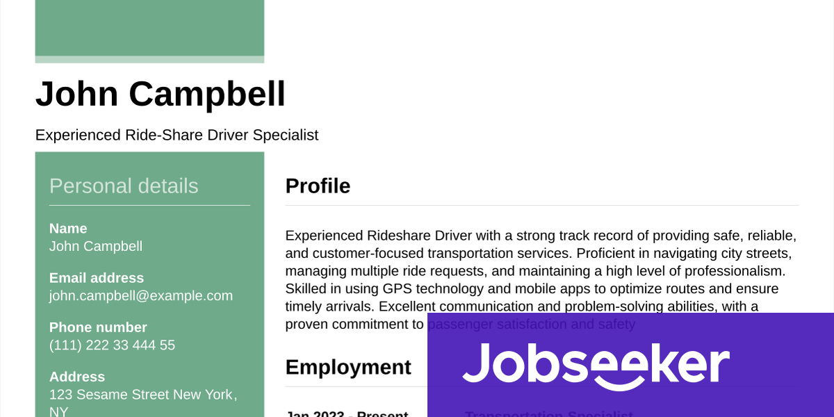 Lyft Driver Resume Example | Jobseeker