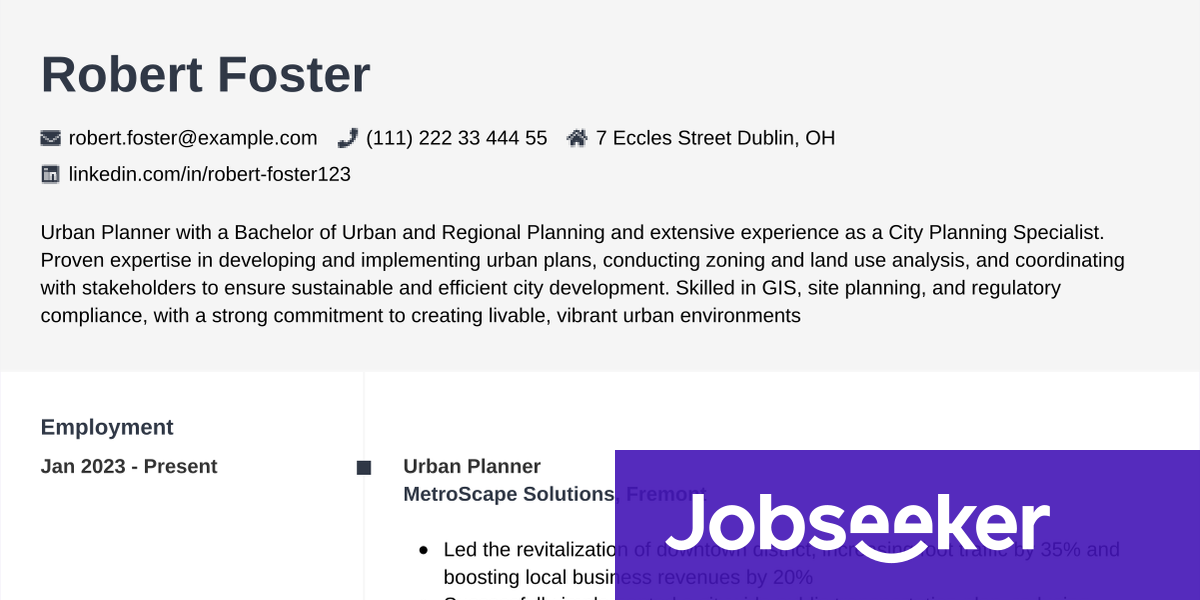 Urban Planner Resume Example | Jobseeker
