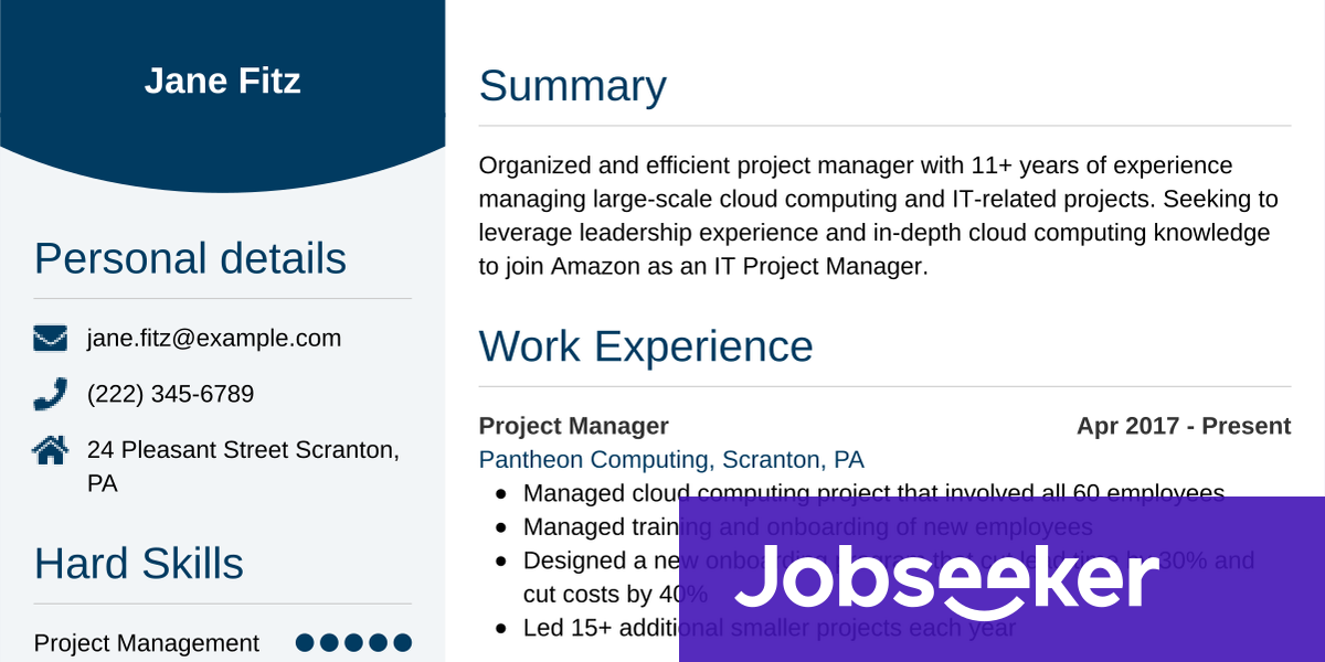 Project Manager Resume Example | Jobseeker