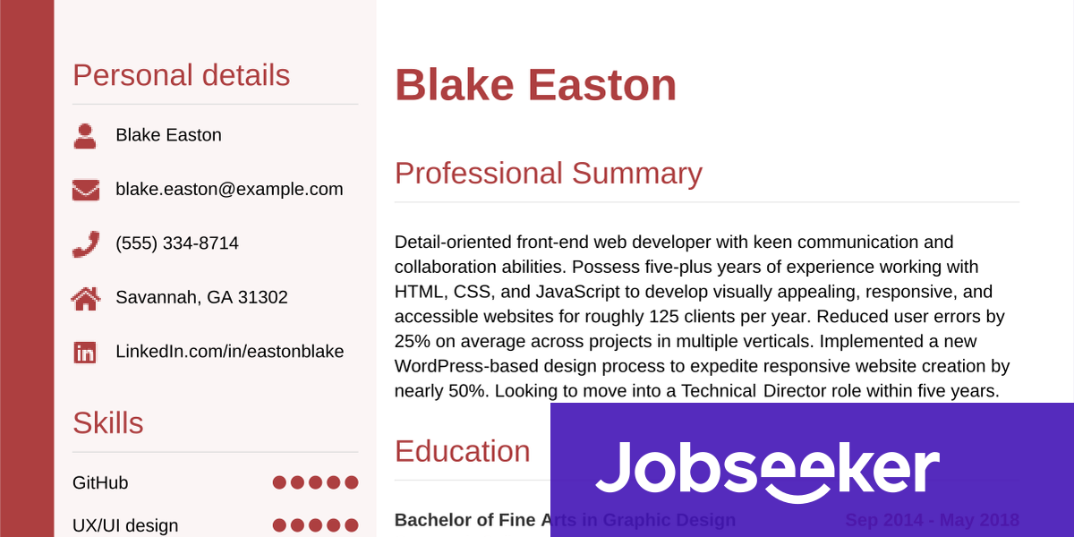 Web Developer Resume Example Jobseeker 