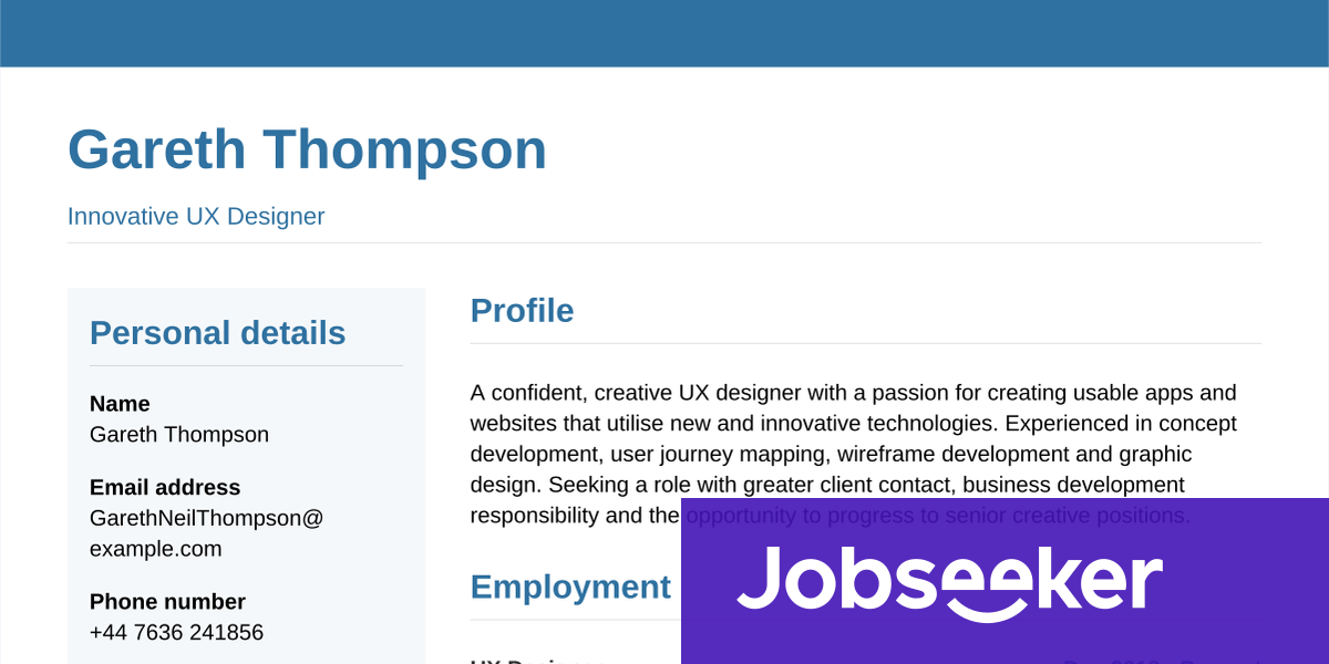 UX Designer CV Example | Jobseeker