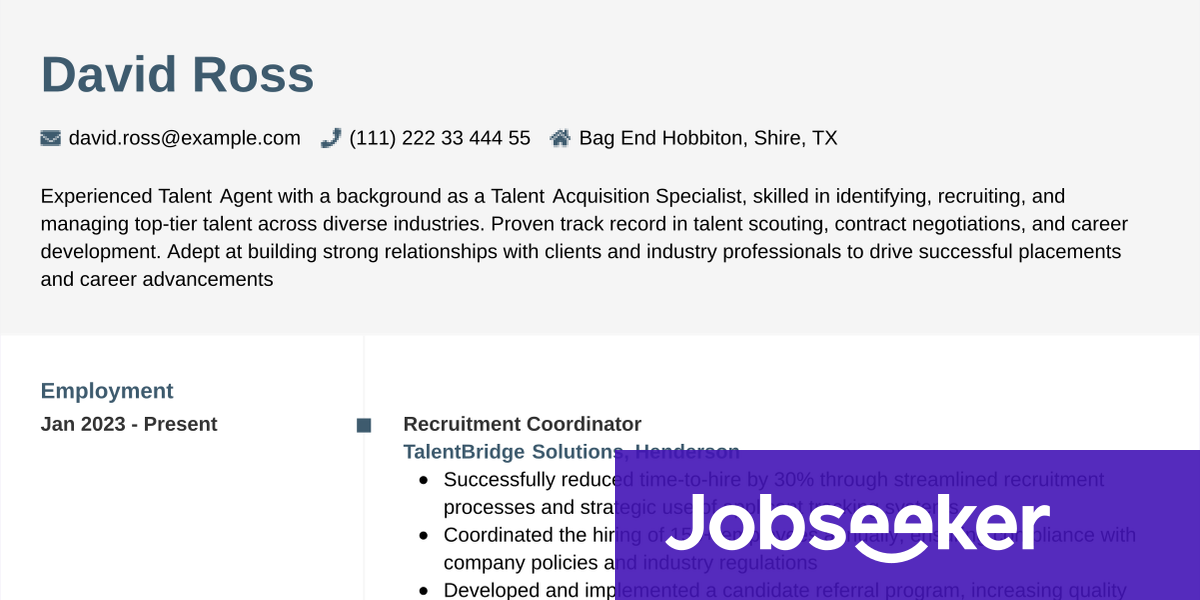 Talent Agent Resume Example | Jobseeker