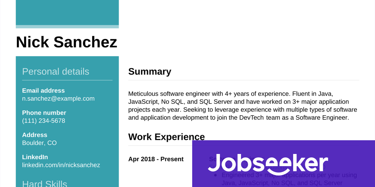 Software Engineer Resume Example | Jobseeker