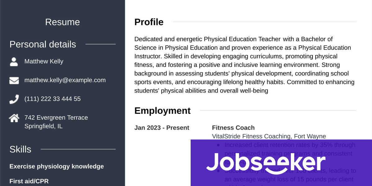 Physical Education Teacher Resume Writing Guide | Jobseeker