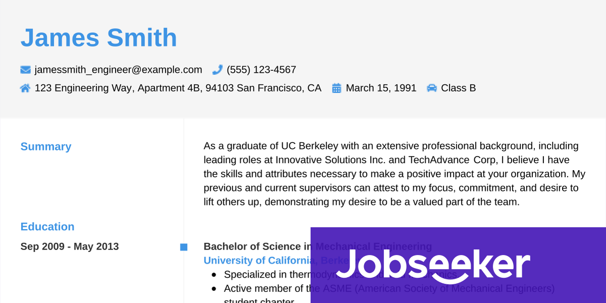 Engineer Resume Example | Jobseeker