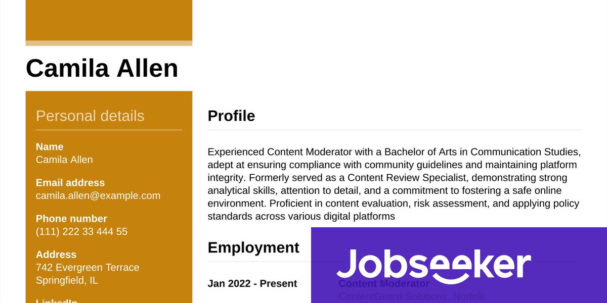 Content Moderator Resume Example | Jobseeker