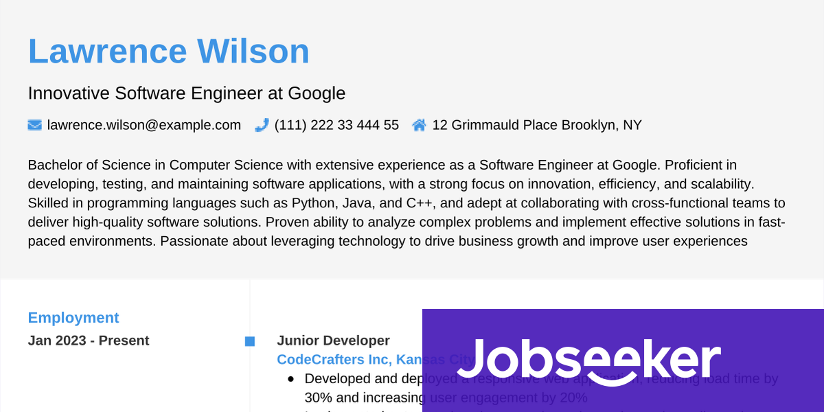 Google Resume Example | Jobseeker