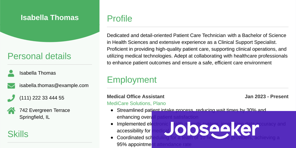 Patient Care Technician Resume Example & Guide | Jobseeker
