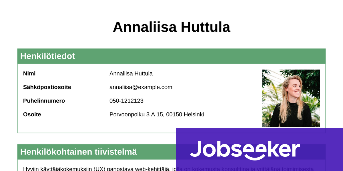 Esimerkki-CV web-kehittäjä | Jobseeker