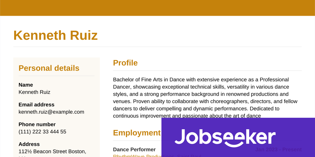 Dance Resume Example & Writing Guide | Jobseeker