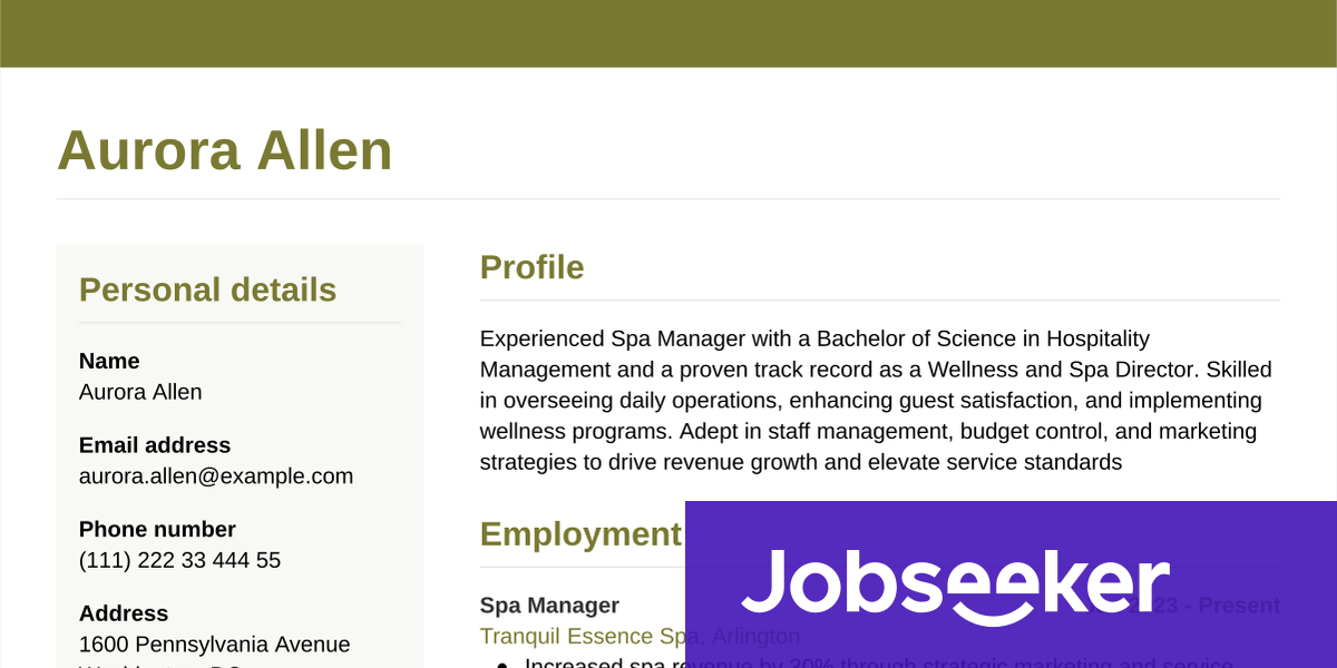Spa Manager Resume Example | Jobseeker