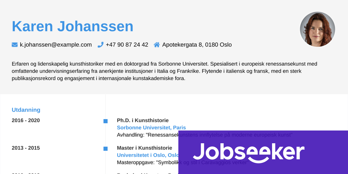 Akademisk CV eksempel | Jobseeker