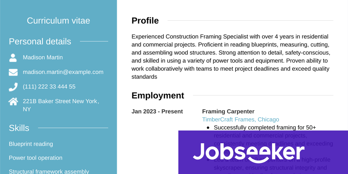 Framer Resume Example & Writing Guide | Jobseeker
