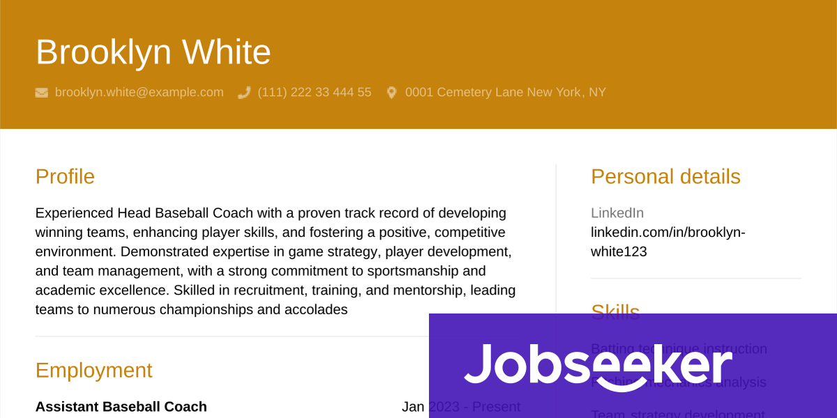 Baseball Coach Resume Example | Jobseeker
