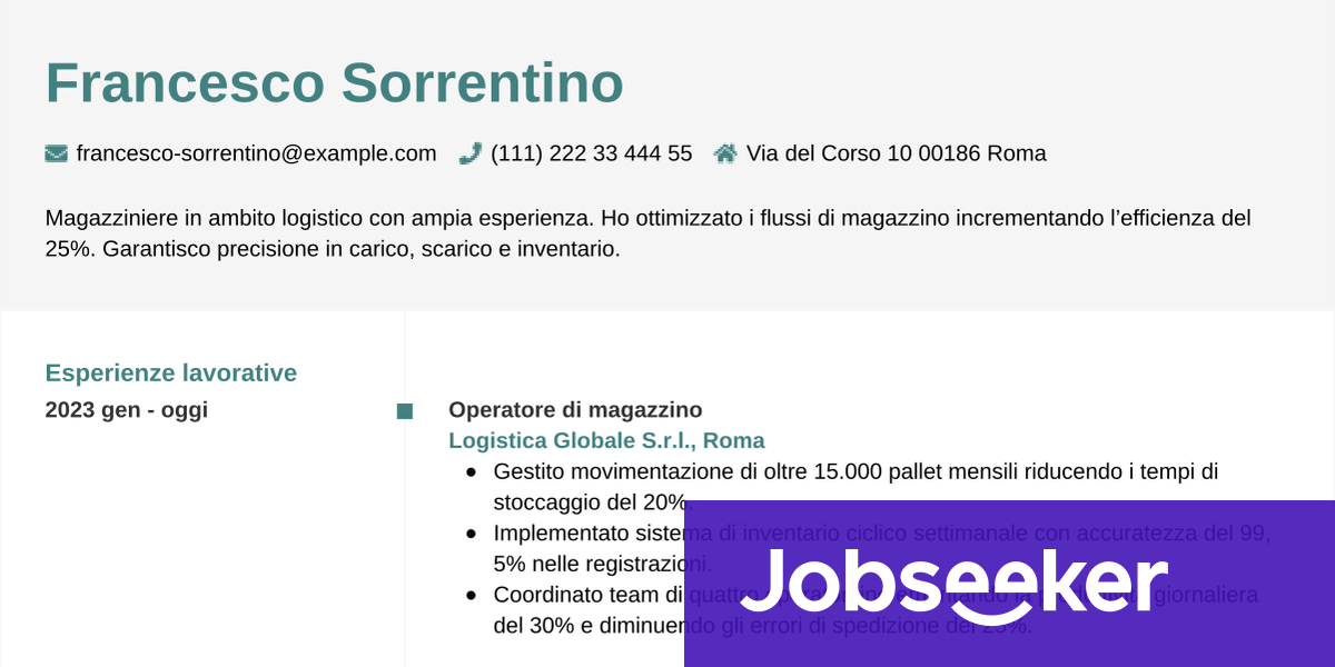 Curriculum da magazziniere esempio e consigli | Jobseeker